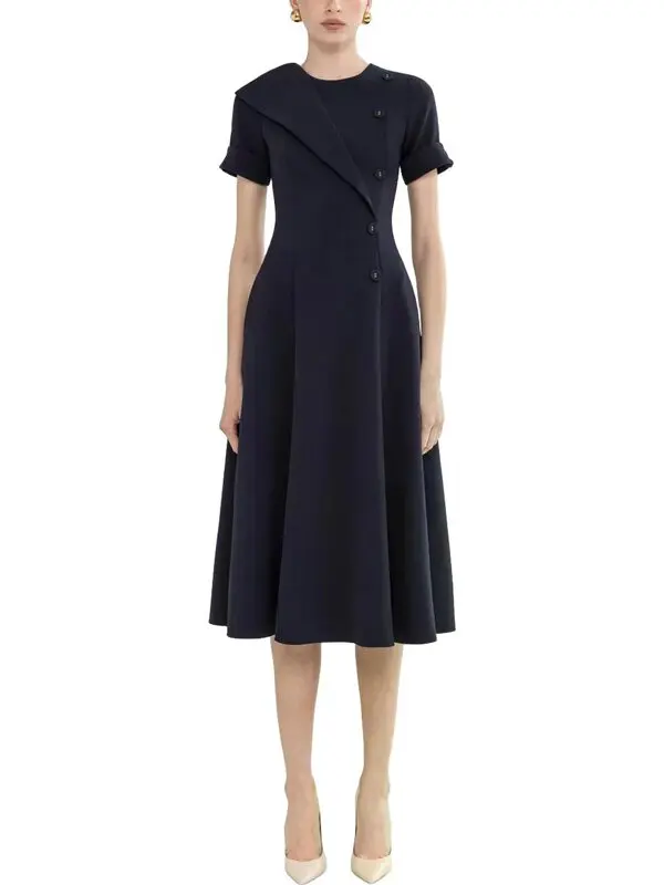 NISSA A-line Midi Dress With Button Embellishments - Blue