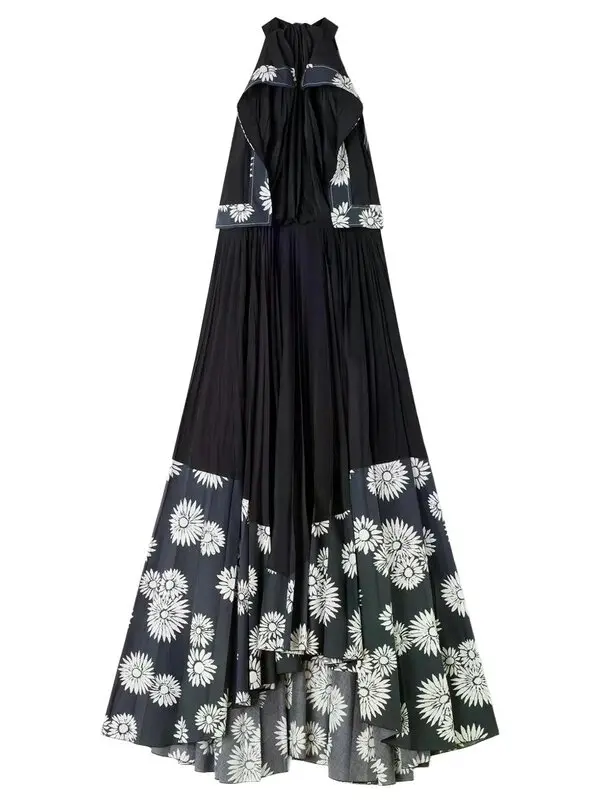 LANVIN Pleated Floral-pattern Maxi Dress - Black