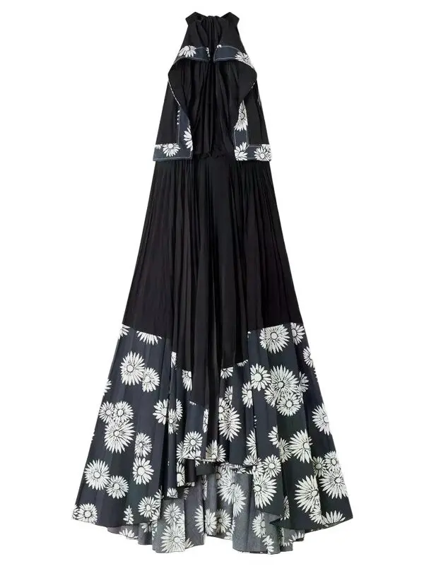 LANVIN Pleated Floral-pattern Maxi Dress - Black