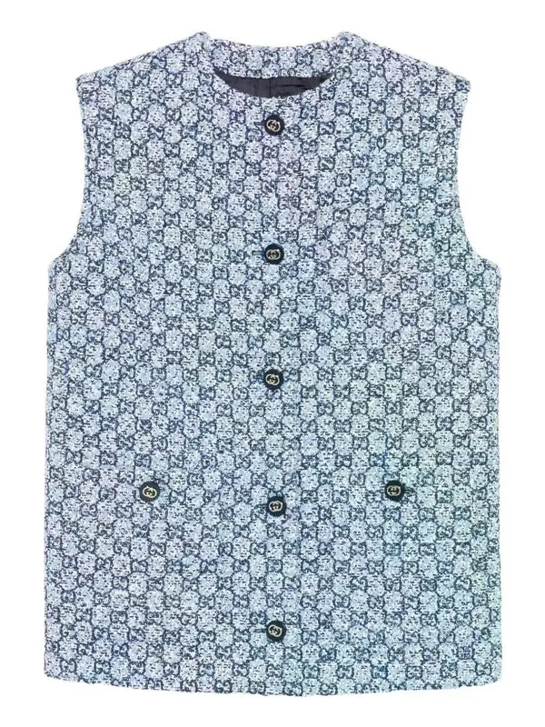 Gucci Gg-embroidered Buttoned Gilet - Blue