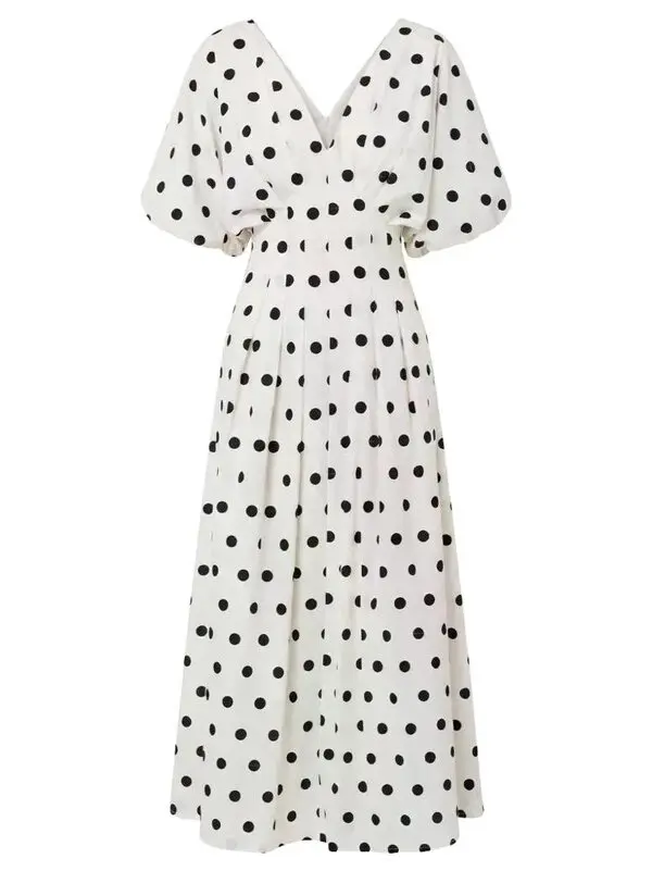 NICHOLAS V-neck Polka Dot Midi Dress - White