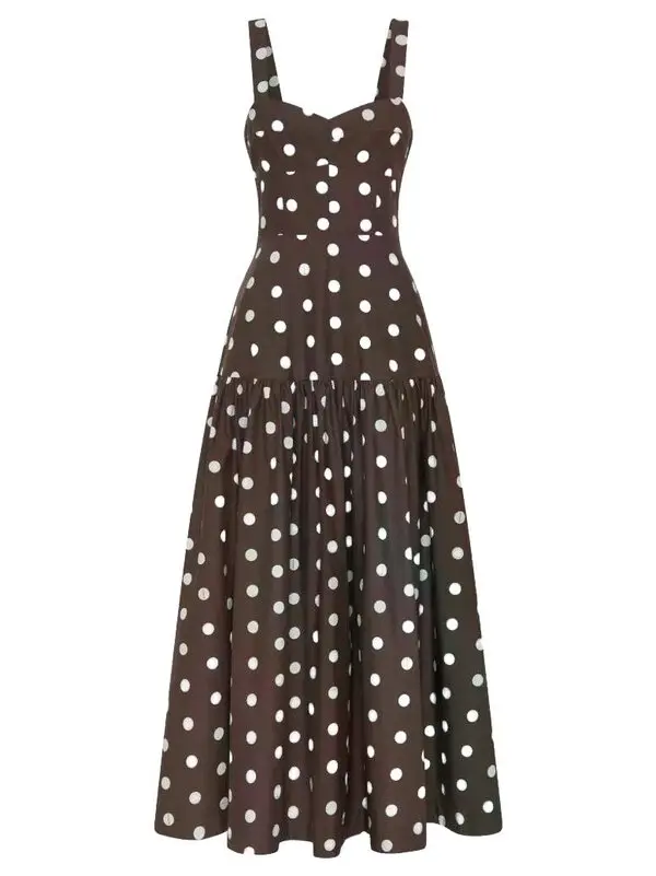 NICHOLAS Valeria Polka Dot Midi Dress - Brown