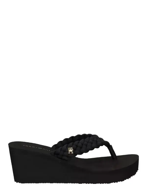 Tommy Hilfiger Braided Wedge Slides - Black