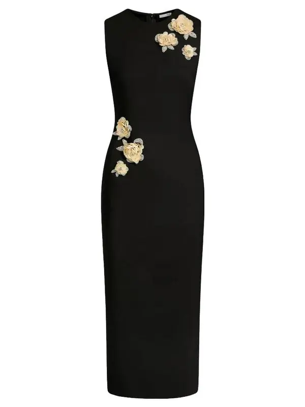 Oscar De La Renta Embroidered Sleeveless Cocktail Dress - Black