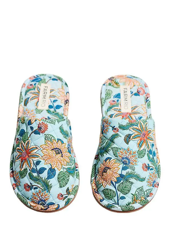 Farm Rio Quilted Hotel Slippers - Blue Floral