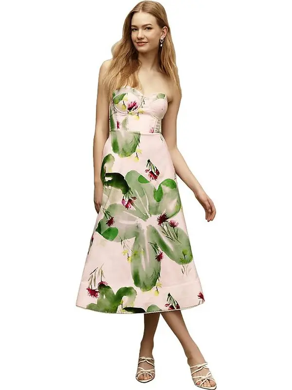 Bhldn Natalia Fit-and-flare Strapless Maxi Dress - Green Floral