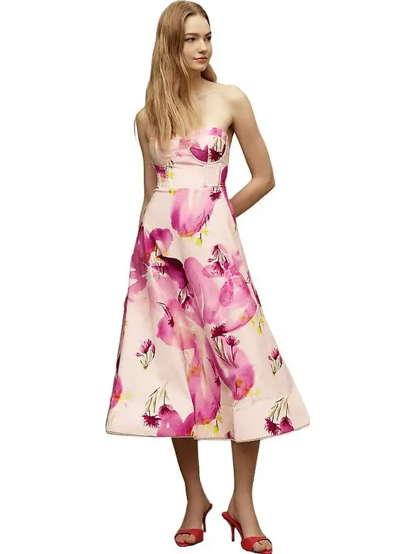 Bhldn Natalia Fit-and-flare Strapless Maxi Dress - Pink Floral