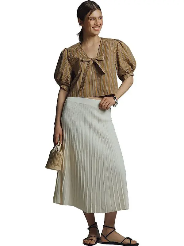 Endless Rose Pleated Knit Midi Skirt - Ivory