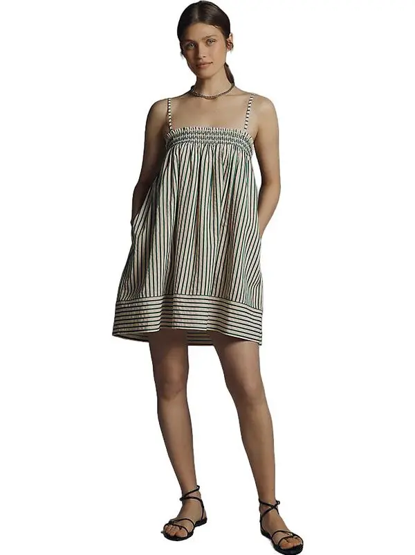 RAISONNEL Square-neck Shift Dress - Green Stripe