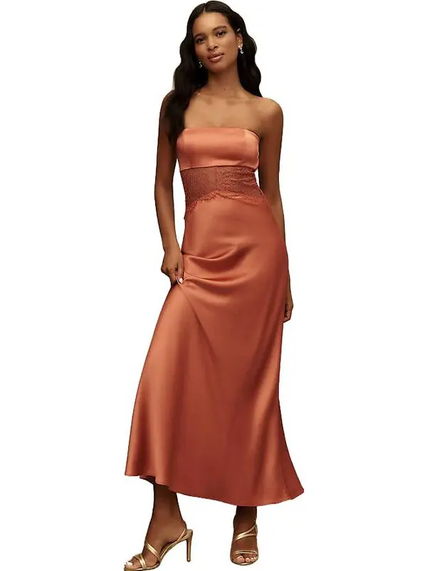 MARE MARE Strapless Lace Maxi Dress - Orange