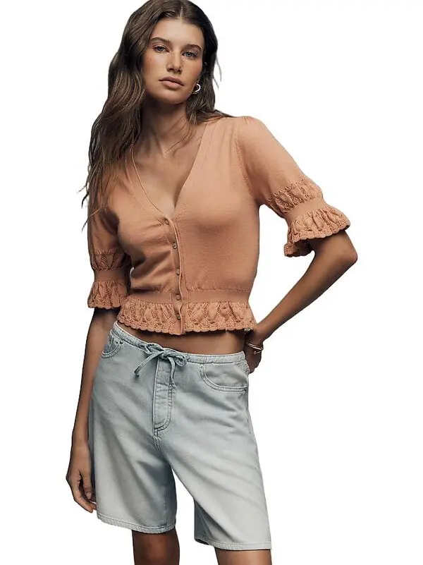 Paige Vetra Ruffled Cardigan Top - Peach Tea