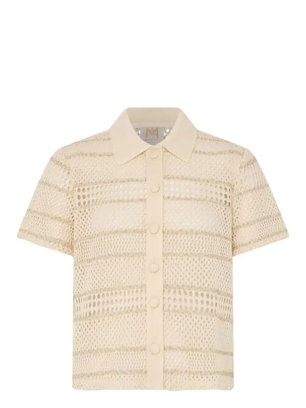 MILLY Crochet Knit Button-up Shirt - Gold