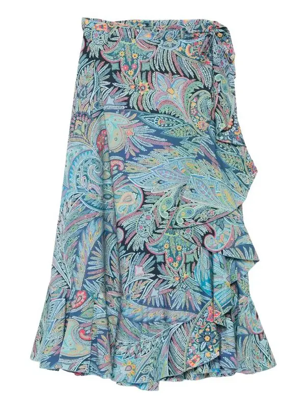 Etro Paisley Print Ruffled Skirt - Blue