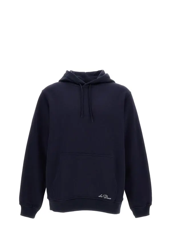 LES DEUX Cotton Hoodie With Back Print And Embroidered Logo - Blu