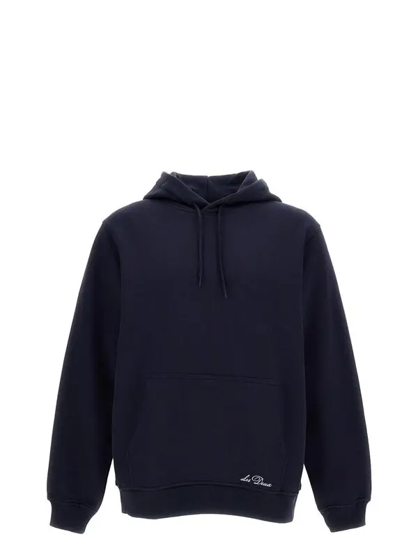 LES DEUX Cotton Hoodie With Back Print And Embroidered Logo - Blue