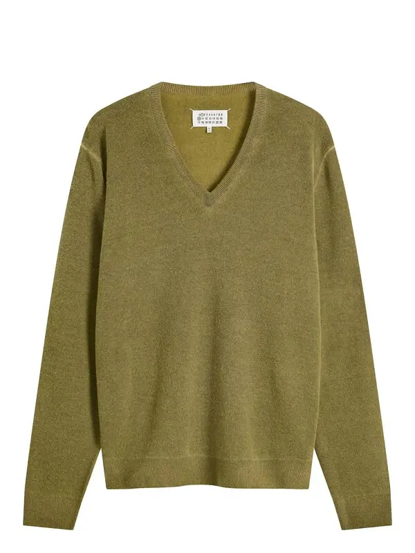 MAISON MARGIELA V-neck Spray Wash Jumper - Yellow/brown