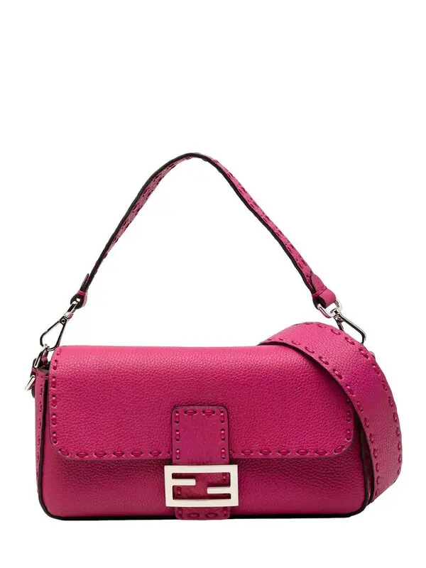 Fendi 2000-2010 Leather Selleria Baguette Satchel - Pink