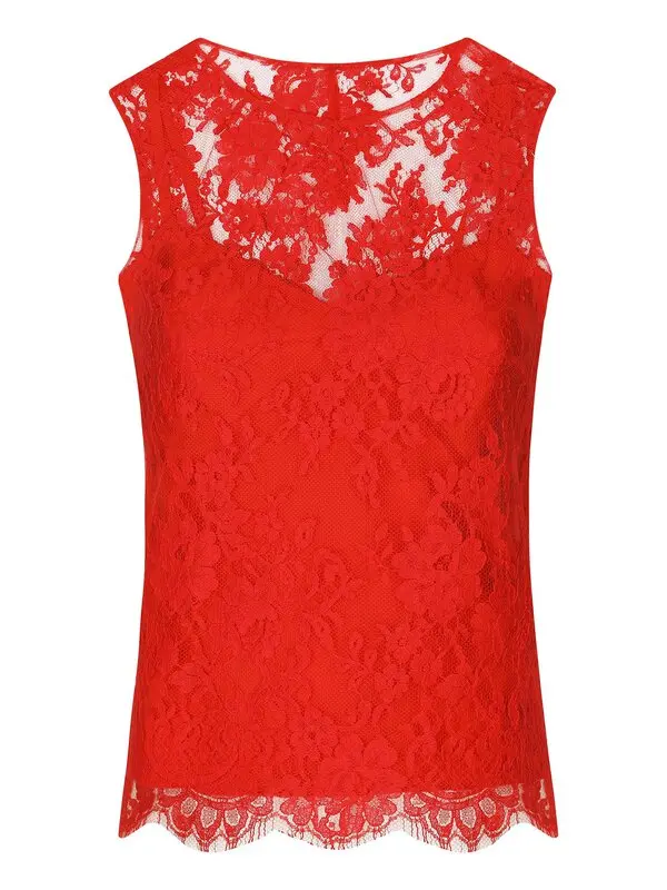 Dolce & Gabbana Floral Chantilly Lace Top - Red