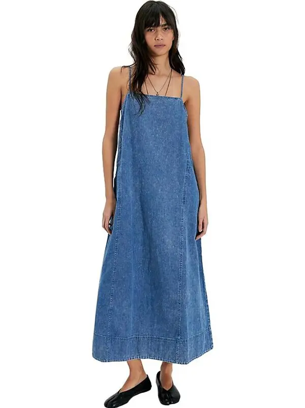 Free People Miko Denim Midi Dress - Distressed Indigo Wash