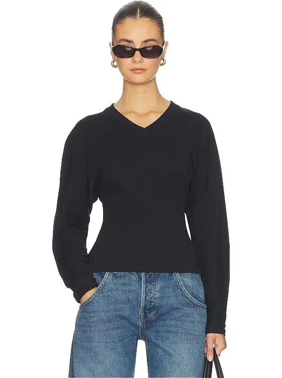 EB DENIM Acacia V-neck Long Sleeve Top - Black