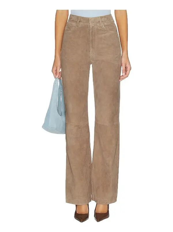ROTATE BY BIRGER CHRISTENSEN Straight Suede Pants - Brown