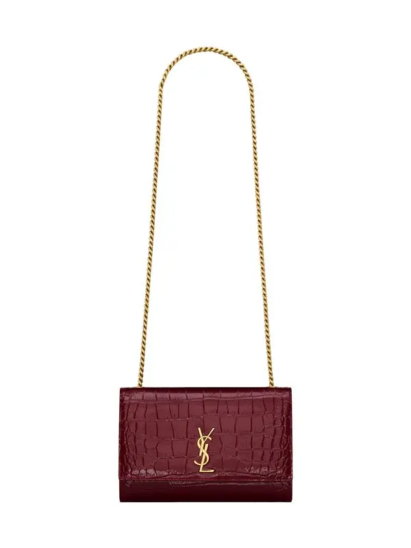 Saint Laurent Small Kate Crocodile-embossed Shoulder Bag - Gloss Burgundy