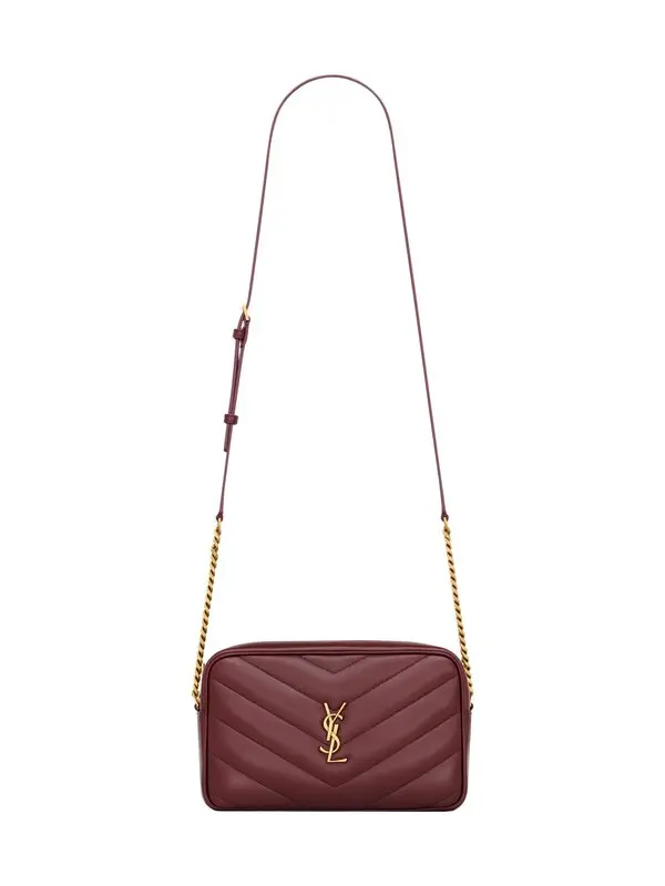 Saint Laurent Loulou Camera Bag In Matelassé Lambskin - Rouge Cabernet