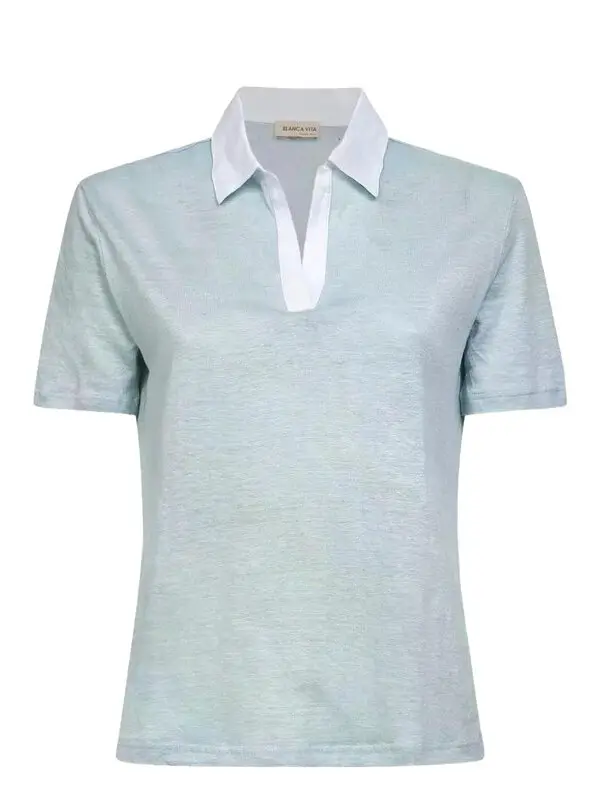 BLANCA VITA Poplin V-neck T-shirt - Blue
