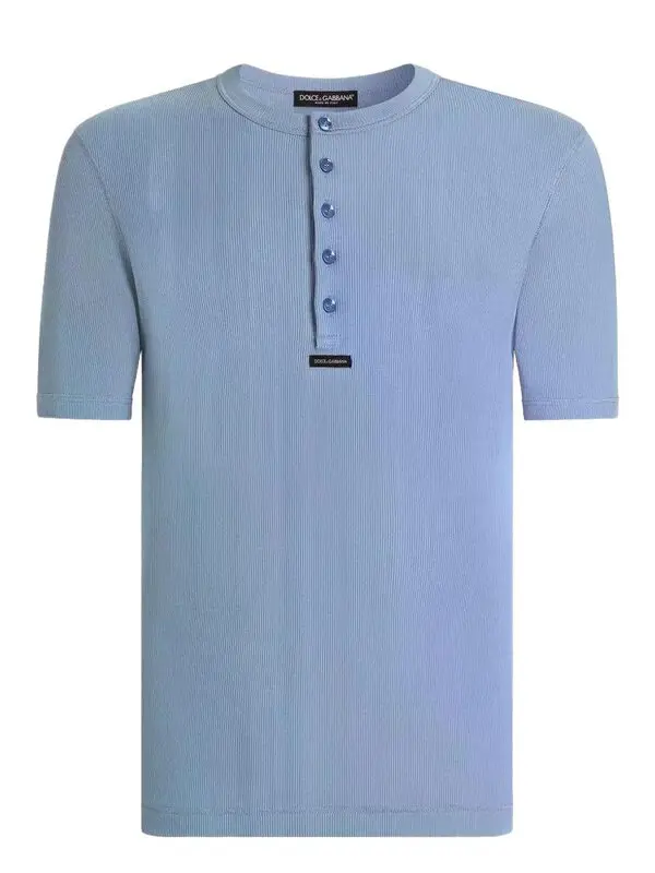 Dolce & Gabbana Cotton Serafino T-shirt With Print - Blue