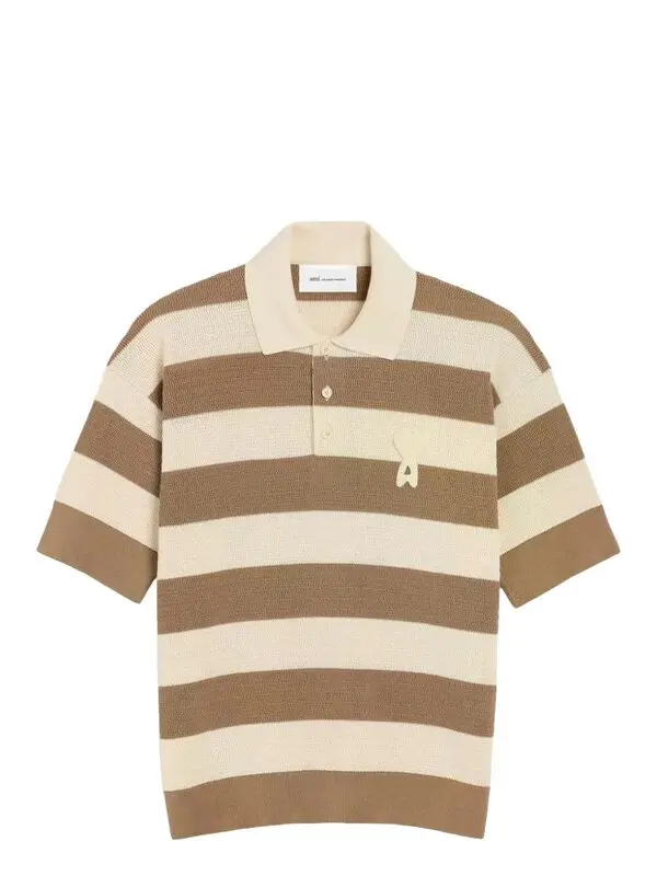 AMI Paris White And Brown Cotton De Coeur Polo - Neutrals
