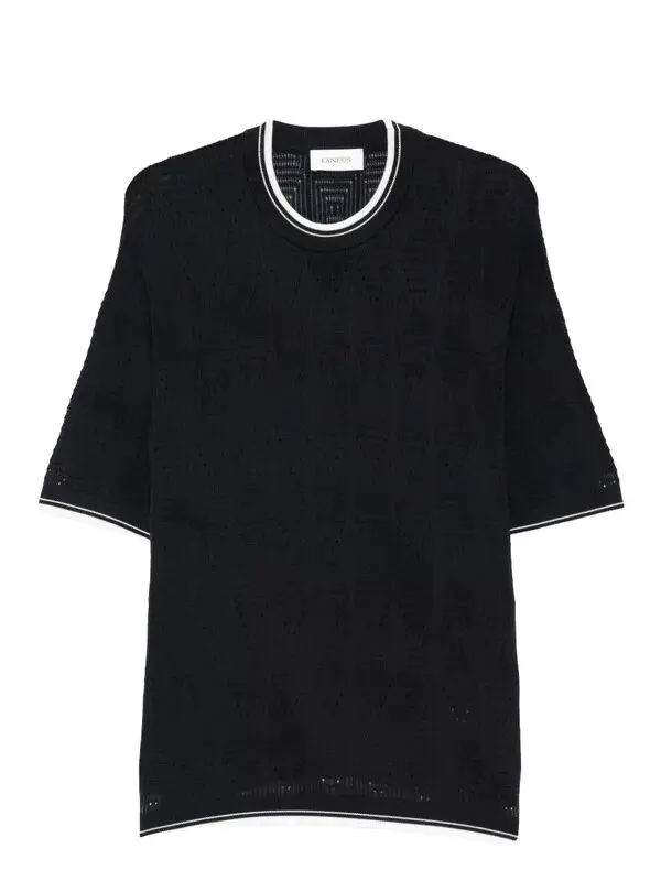 LANEUS Knitted Round-neck T-shirt - Blue