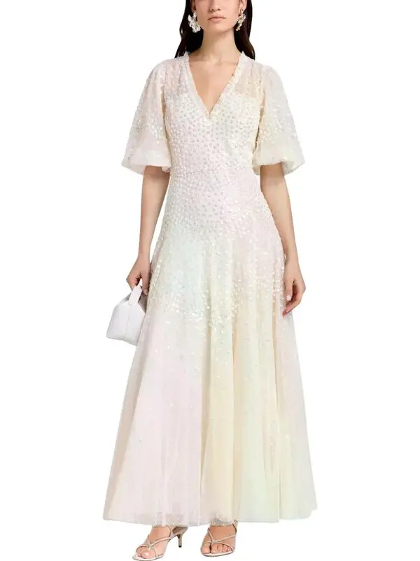NEEDLE & THREAD Embellished Ruffled Midi Dress - Neutrals