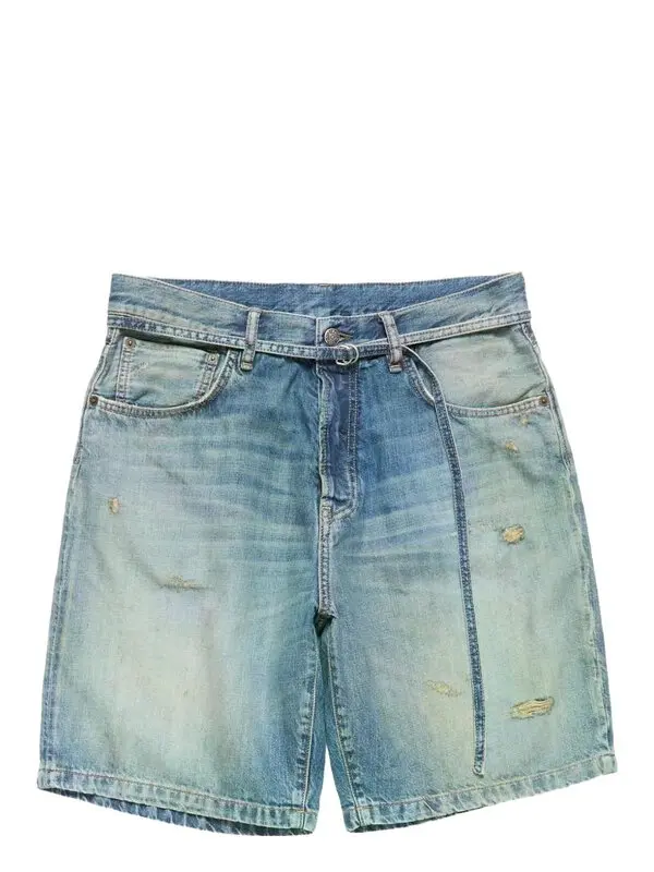 Acne Studios Belted Distressed Denim Shorts - Blue