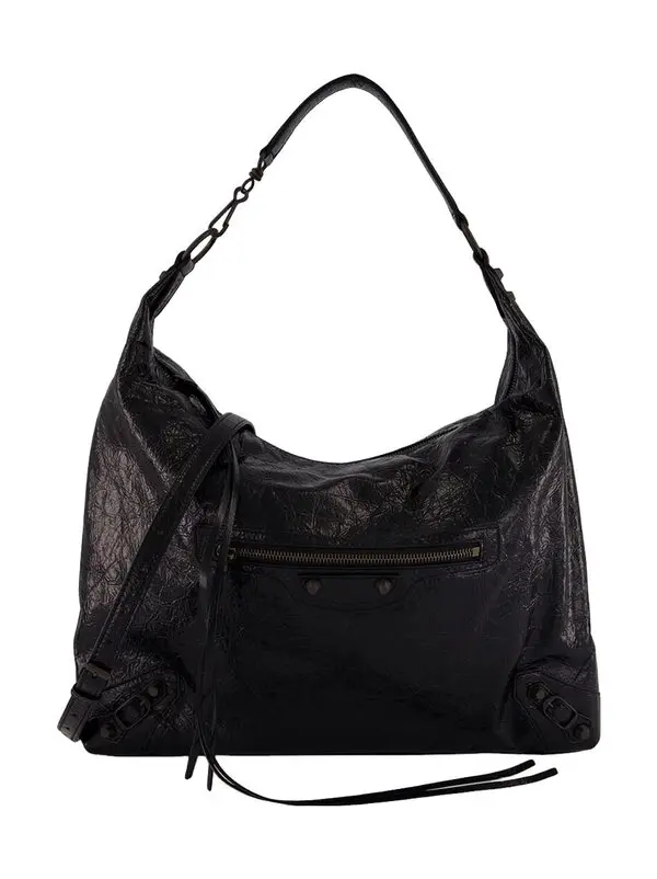 Balenciaga Le City Medium Hobo Bag In Lambskin - Black
