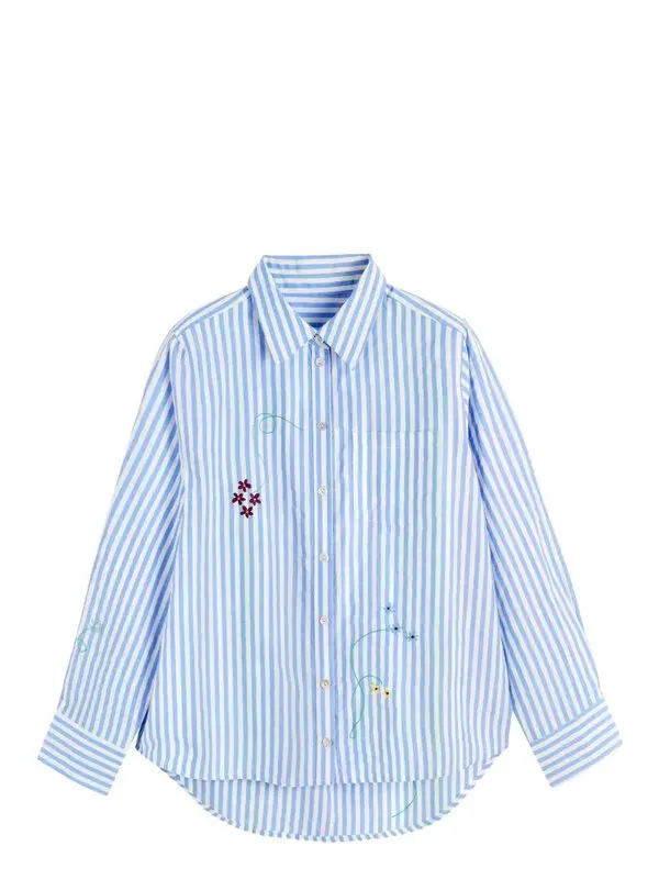 Chinti & Parker Floral-embroidered Striped Shirt - Blue
