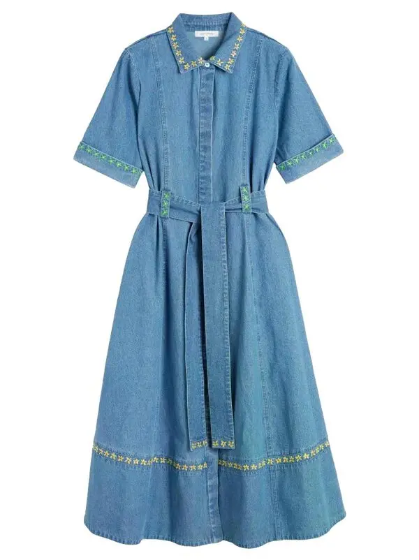 Chinti & Parker Embroidered Midi Shirt Dress - Blue