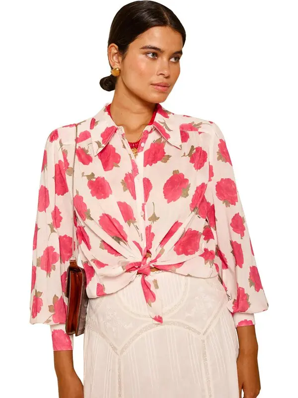 Rixo Blake Vintage Rose Ivory Shirt - Pink