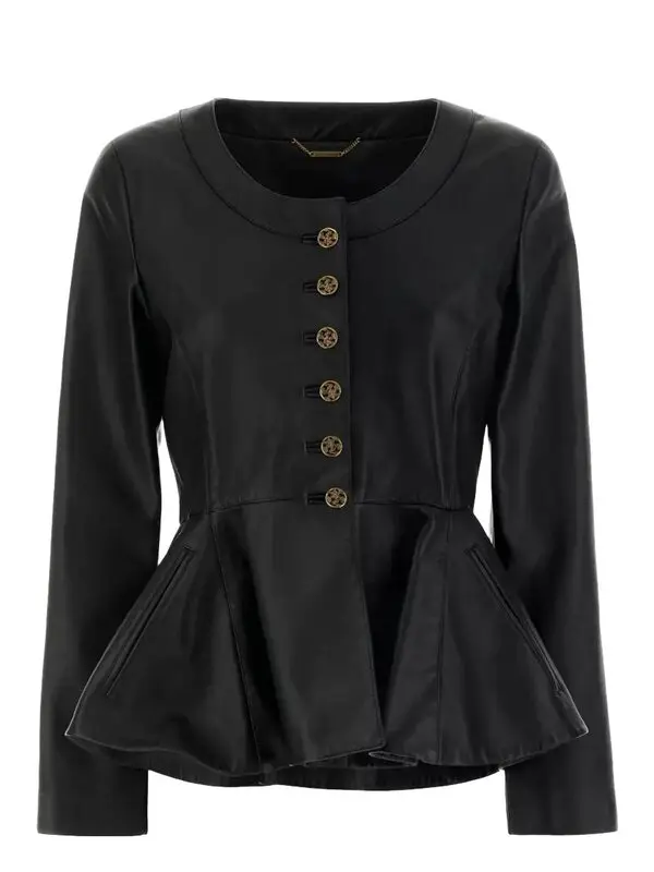 Chloé Button-front Leather Peplum Jacket - Black