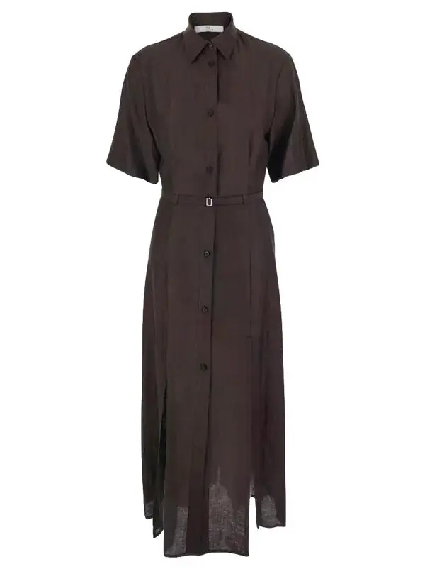 TELA Belted Collared Dress - Brown