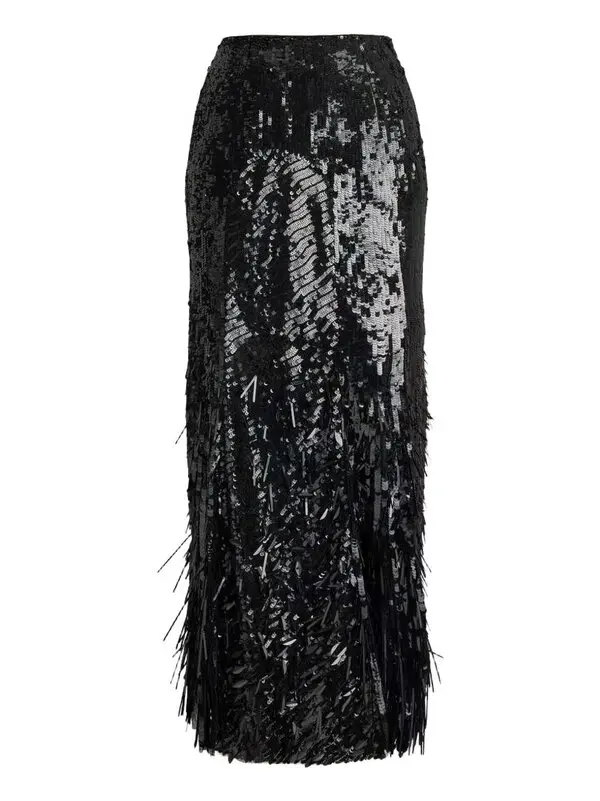 Ralph Lauren Sequin Fringed Midi Skirt - Black
