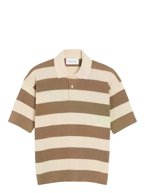 Ami De Coeur Striped Crochet Polo Shirt - Neutrals