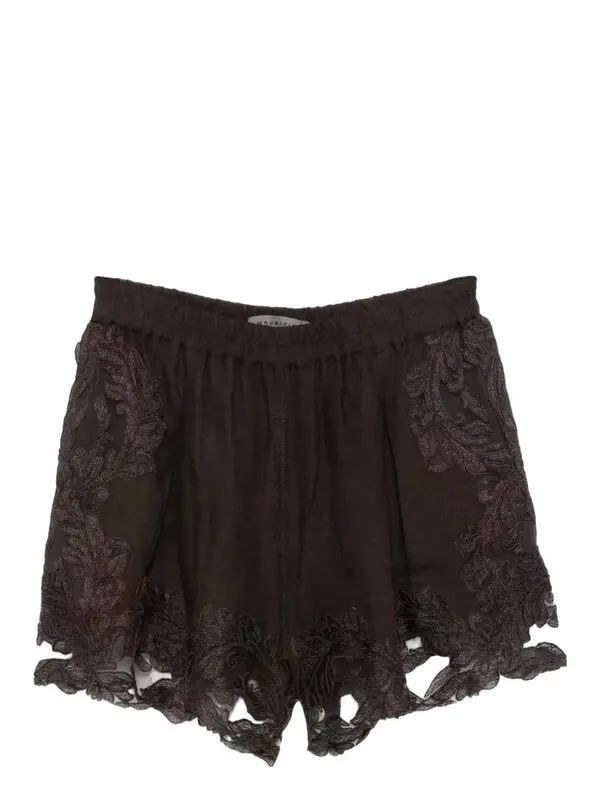 MAURIZIO BRASCHI Lace Trim Shorts - Brown