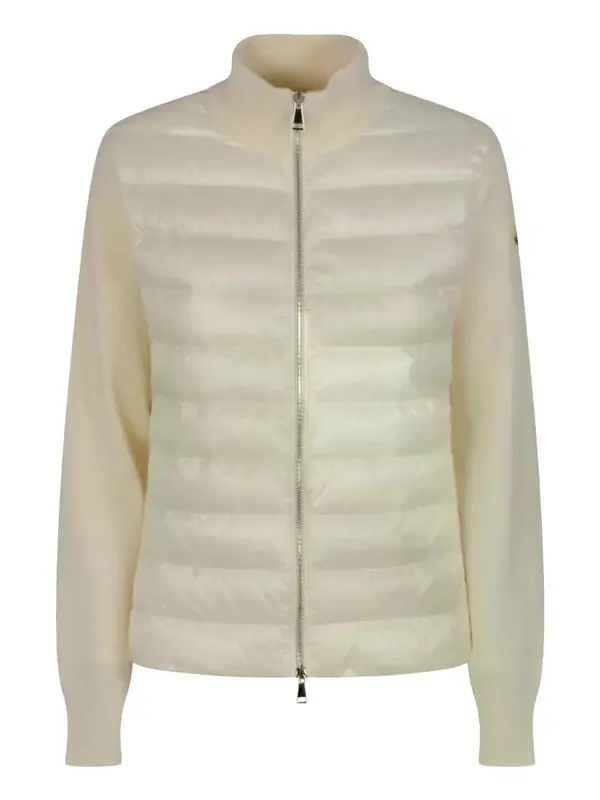 Moncler Quilted Knit-panel Zip-up Jacket - White