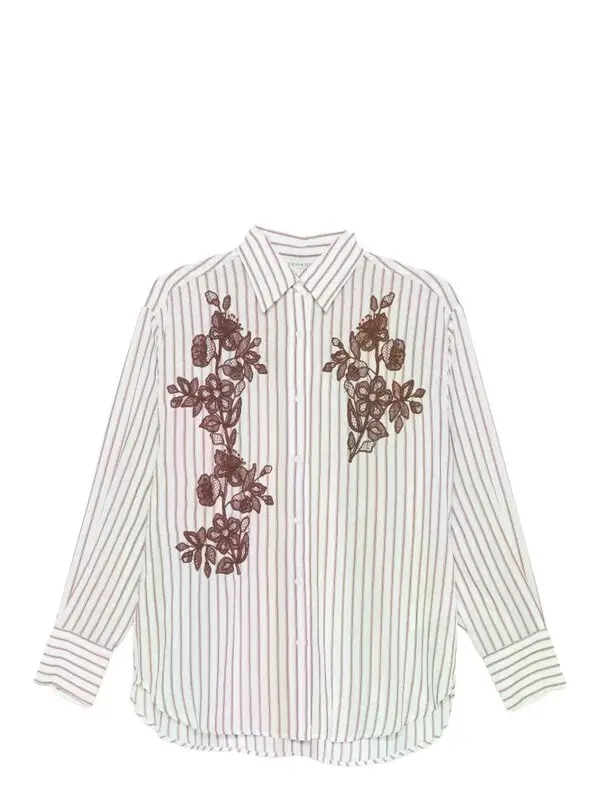 ERMANNO FIRENZE Floral-embroidered Striped Shirt - White