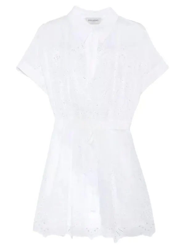 ERMANNO FIRENZE Eyelet Drawstring Dress - White