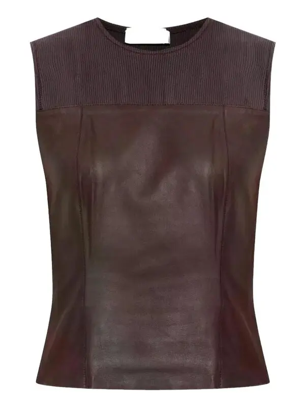 SAMSOE SAMSOE Sapia Ribbed-detail Lambskin Top - Brown