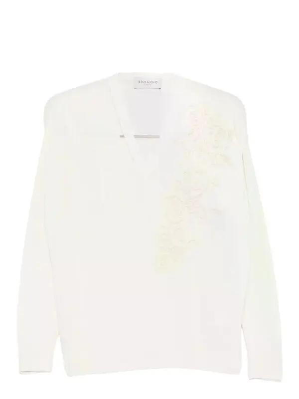 ERMANNO FIRENZE Appliqué V-neck Sweater - White