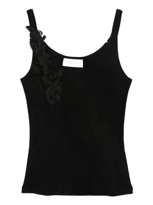 ERMANNO FIRENZE Floral Applique Top - Black