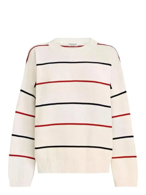 Brunello Cucinelli Striped Cotton Sweater - Neutrals