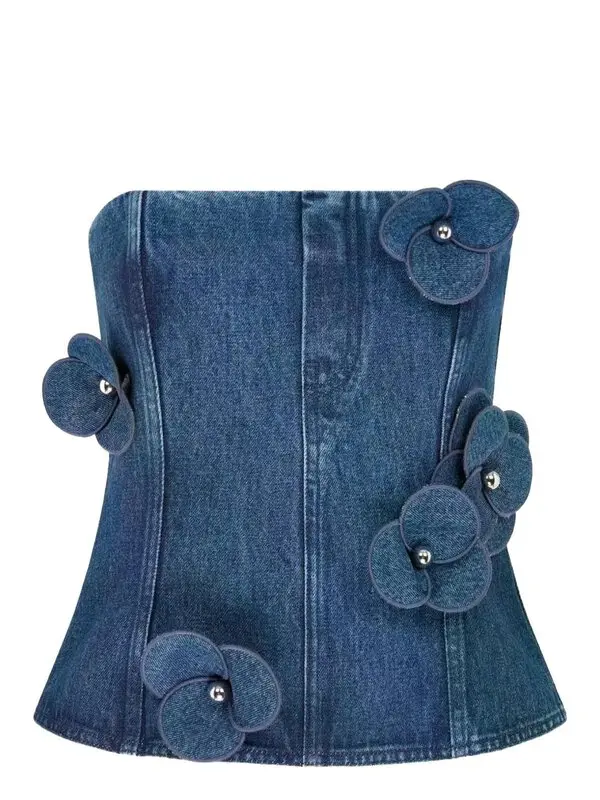 David Koma 3d Flower Denim Corset Top - Blue